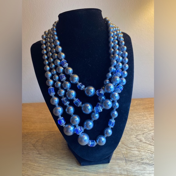 Jewelry | Vintage 5s Multi Strand Blue Faux Pearl Glass Bead Japan ...